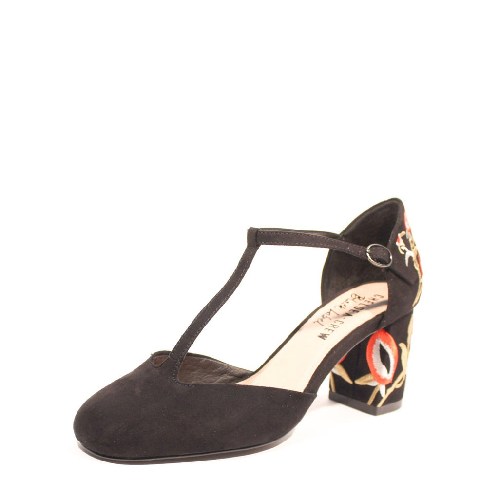Frenchie Embroidered T-Strap Block Heels – Chelsea Crew
